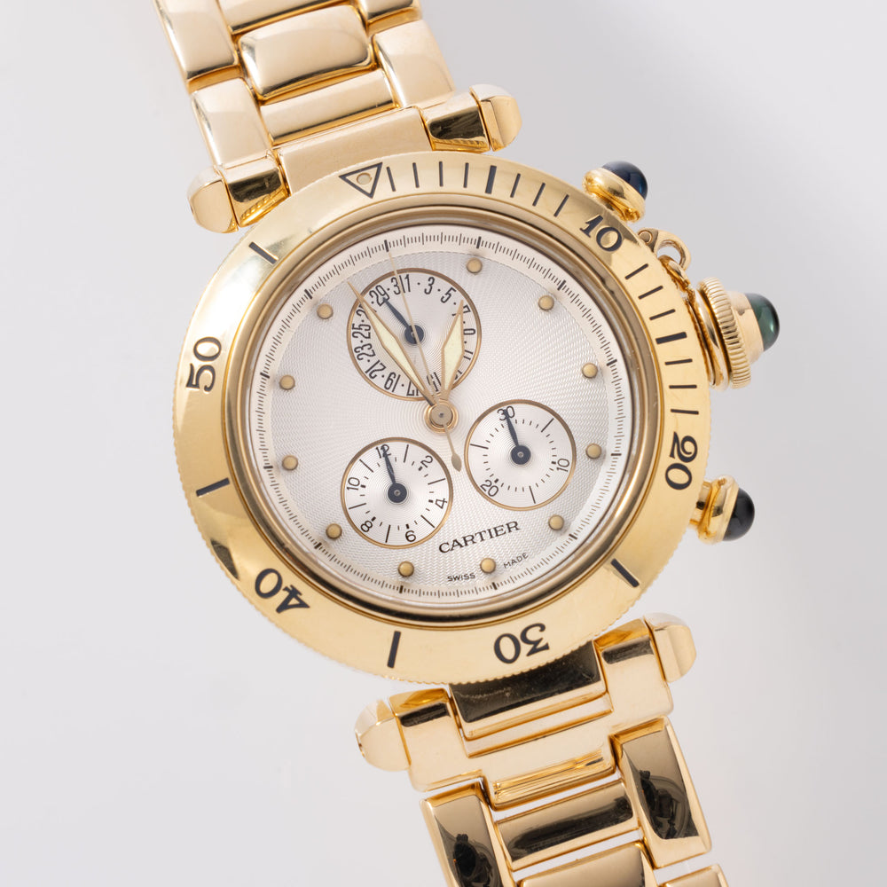 Cartier Pasha Chronograph in 18kt Gold Box and Service Invoice ref 135