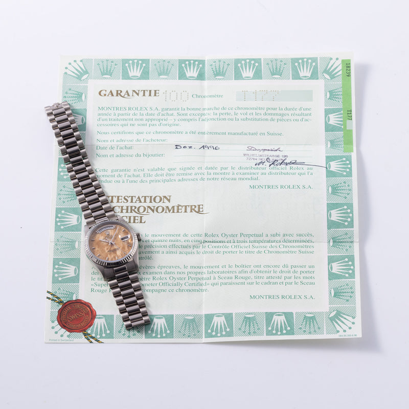 Rolex Day-Date 18239 White Gold Rare Birch Wood Dial with Papers ...