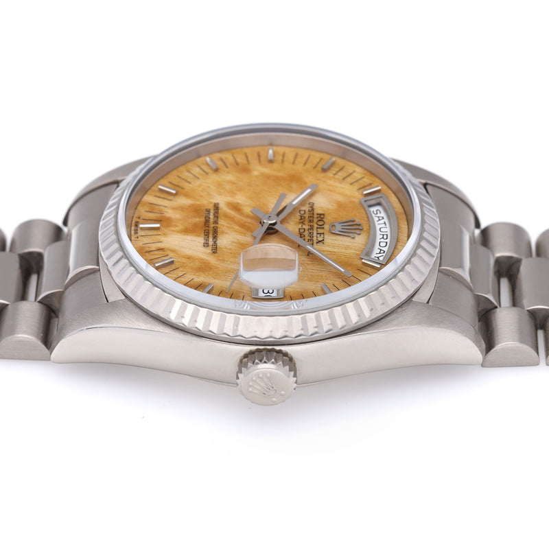 Rolex Day-Date 18239 White Gold Rare Birch Wood Dial with Papers ...